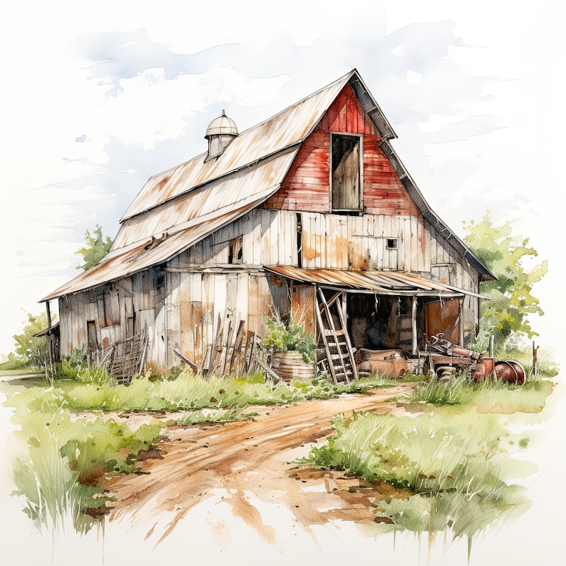 Watercolor Old Red Barn Clipart Bundle Vintage Clip Art Rustic Barn ...