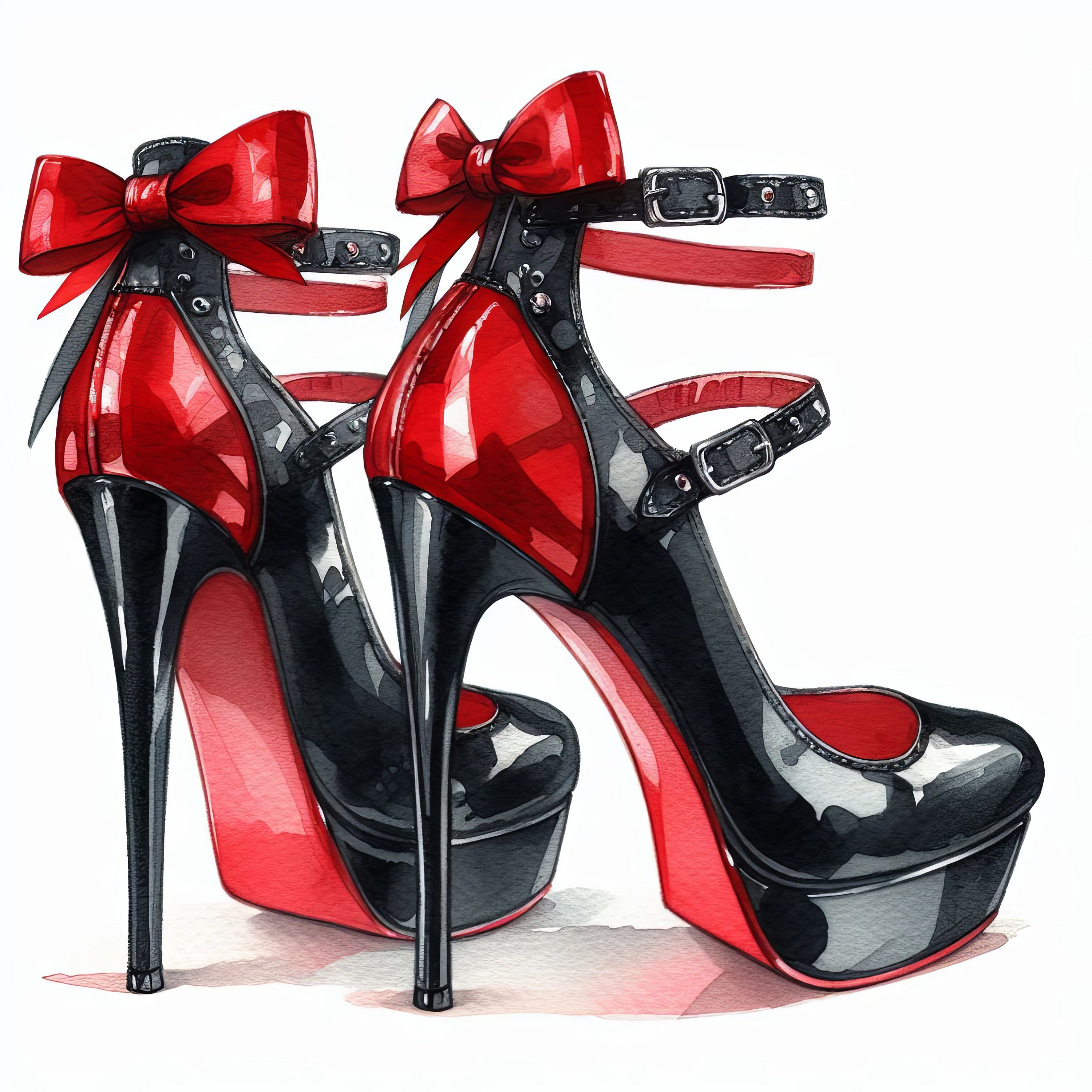 Watercolor High Heels Clipart Bundle Black and Red High Heels Clip Art ...