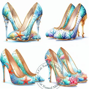 Quirky Sea Life High Heels Clipart | 12 JPG Watercolor High Heels Clip ...