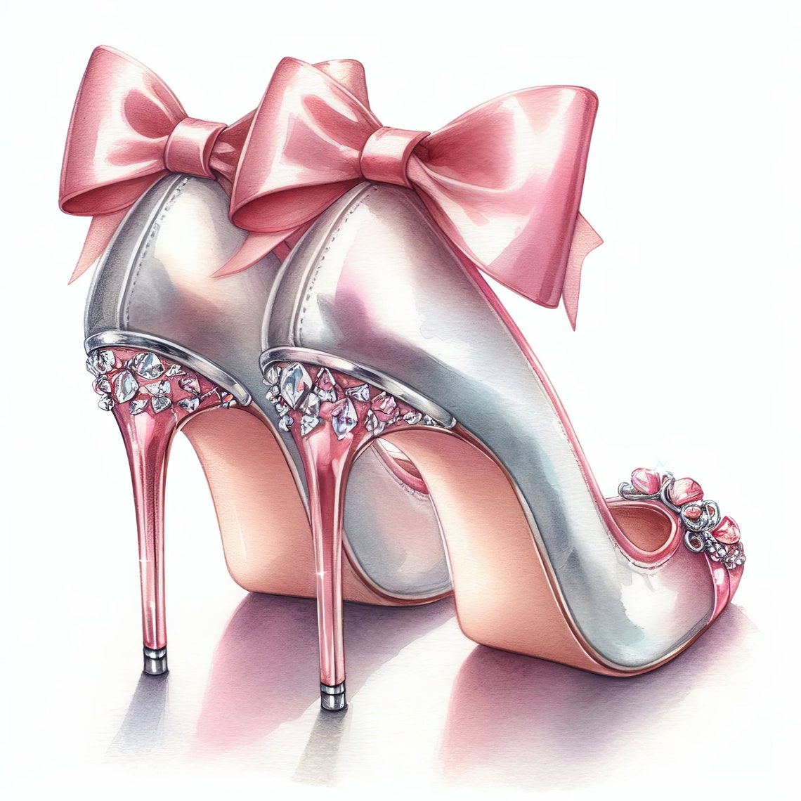 Watercolor High Heels Clipart Bundle Silver and Pink High Heels Clip ...