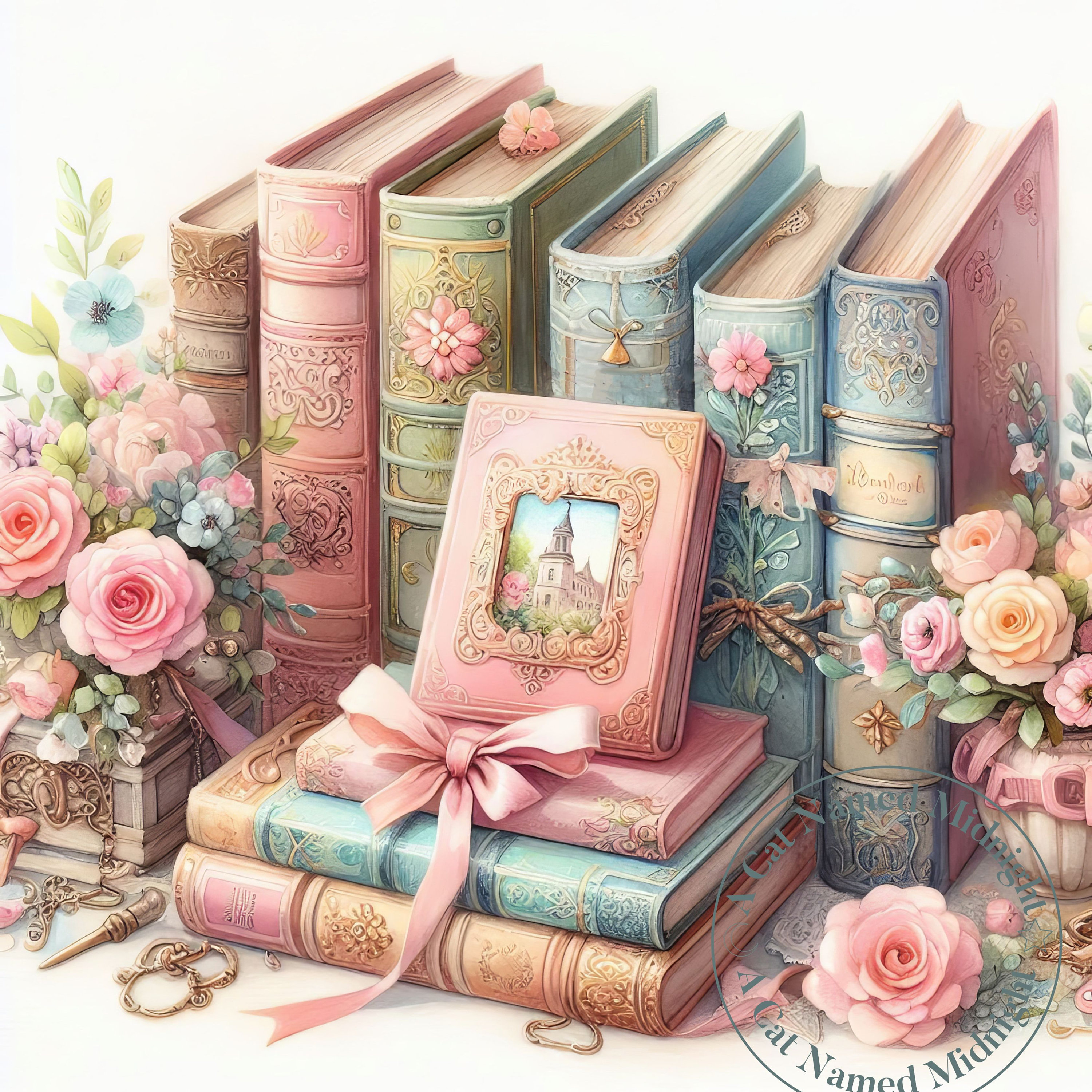 Shabby Chic Books Clipart 9 Watercolor Books Clip Art Watercolor ...