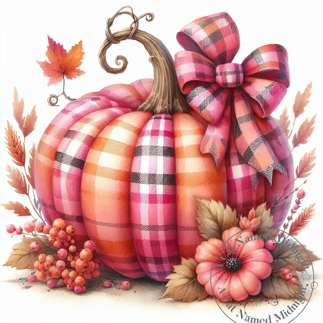 Plaid Pumpkin Clipart 30 JPG Images Watercolor Shabby Chic Fall ...