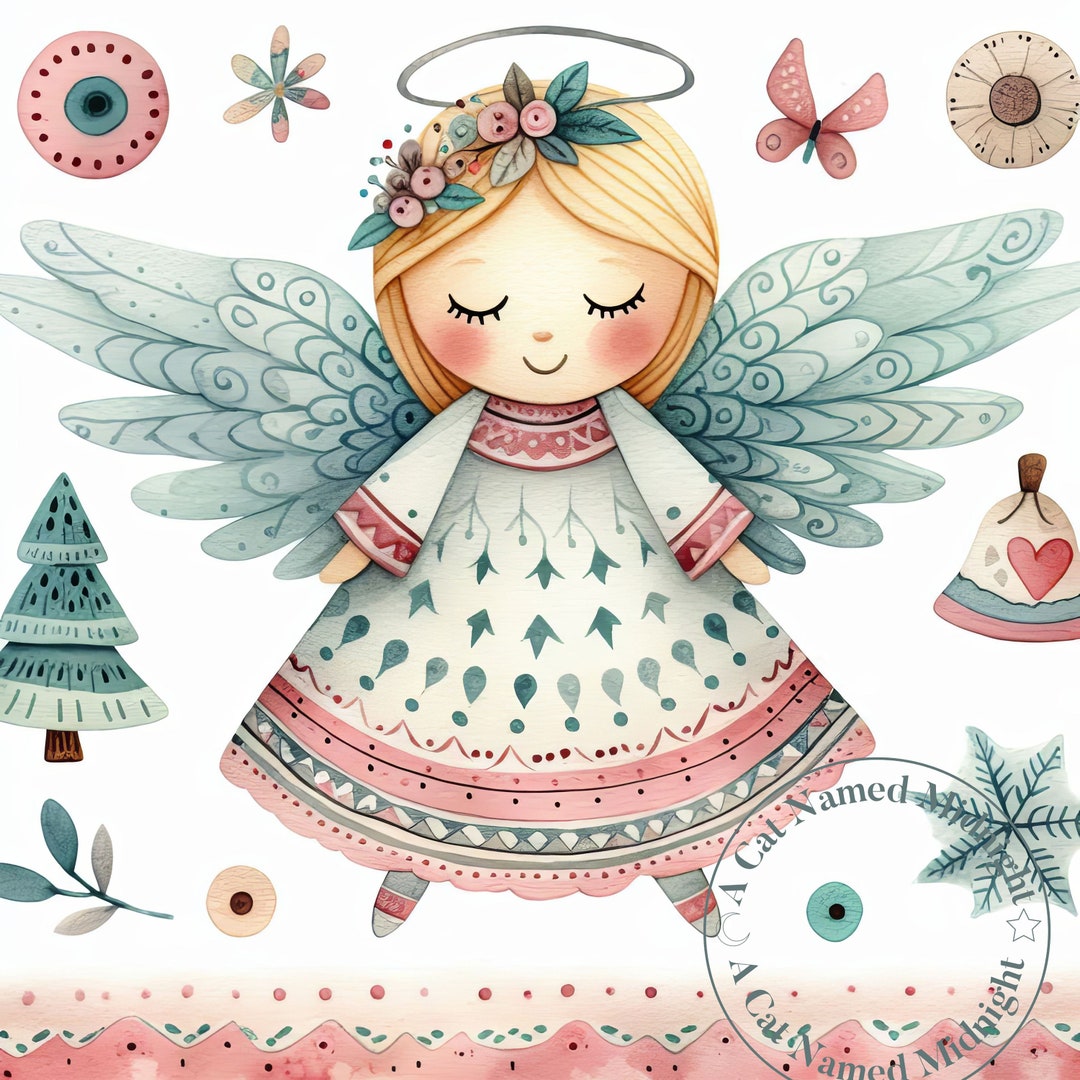 Folk Art Angels Clipart 10 JPG Angels Watercolor Xmas Angels Images ...
