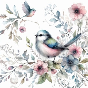 Shabby Chic Birds Vintage Style Clipart 12 JPG Images Watercolor Bird ...