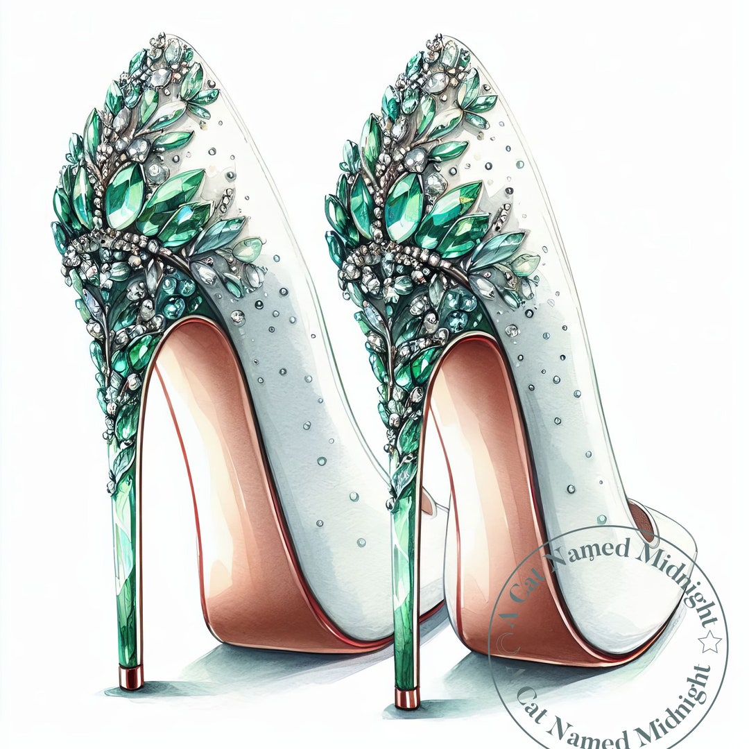 10 White and Green High Heels Clipart Bundle JPG Watercolor White High ...