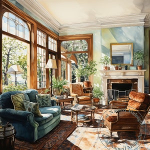 Traditional Living Room Clipart 9 Watercolor JPG Images House Clip Art ...