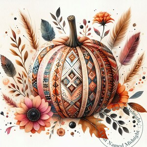 Boho Pumpkin Clipart 11 Images Watercolor Fall Clip Art Floral Autumn ...