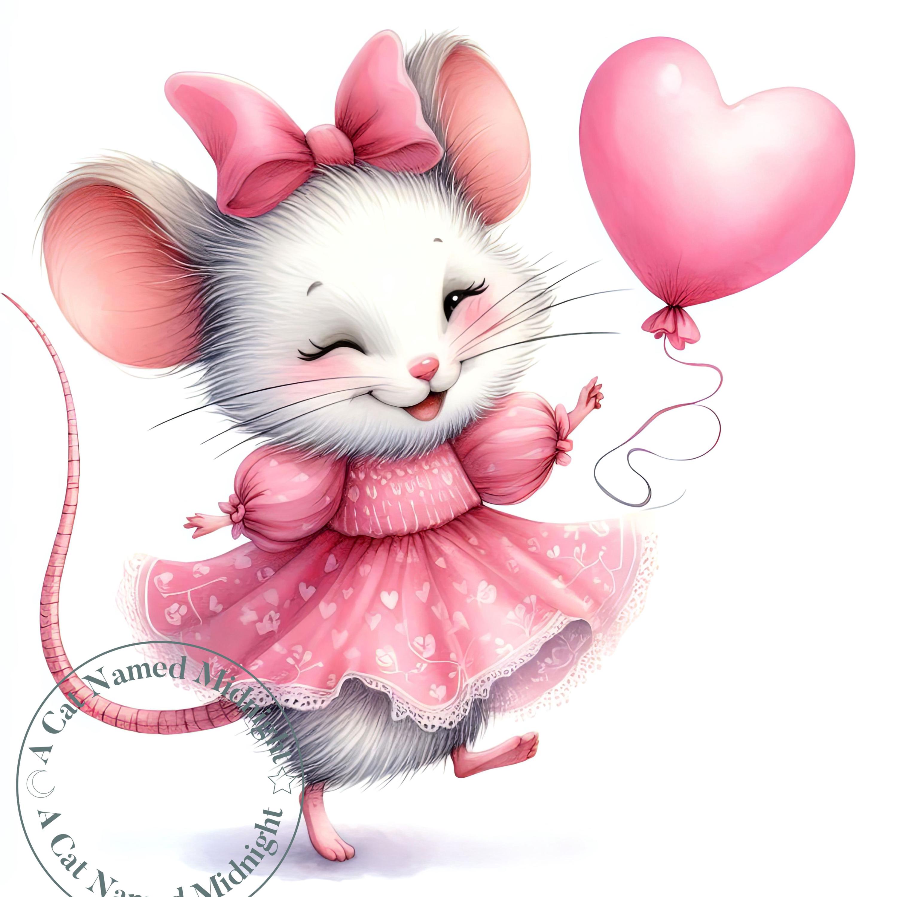 Cute Valentine Mouse With a Pink Balloon Clipart 14 JPG Images - Etsy