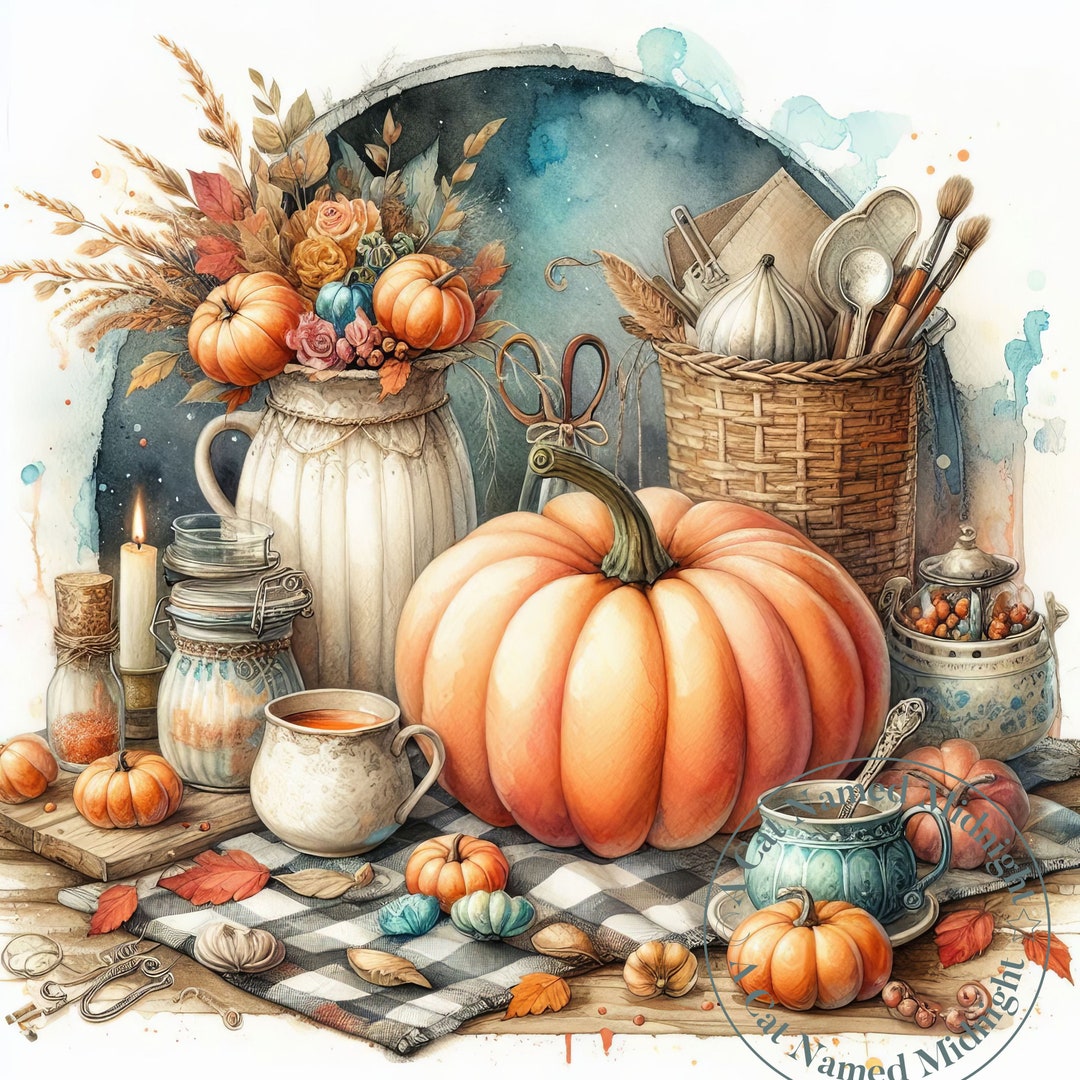 Pumpkin Clipart 13 Images Watercolor Shabby Chic Fall Clip Art Floral ...