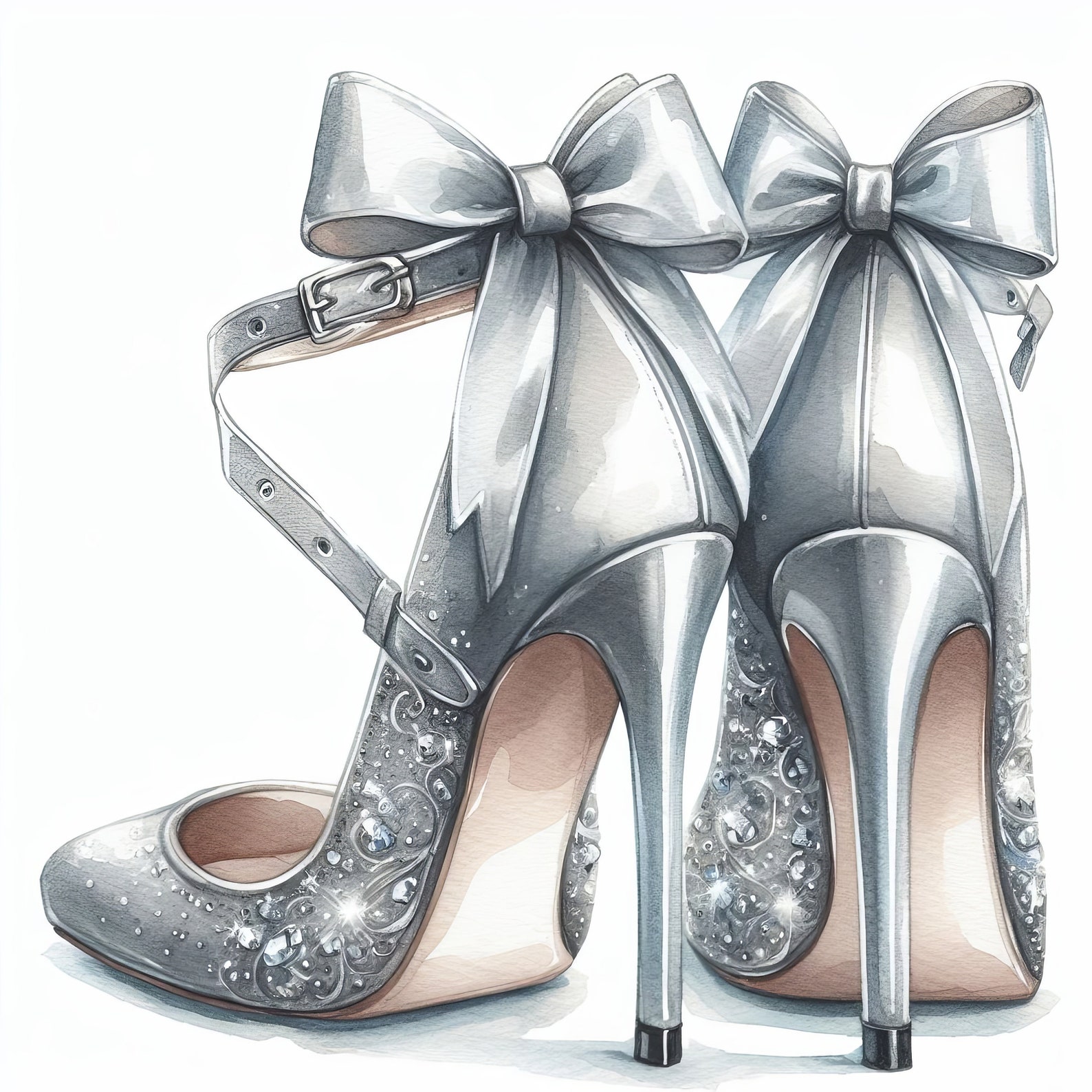 Watercolor High Heels Clipart Bundle Silver High Heels Clip Art Womens ...