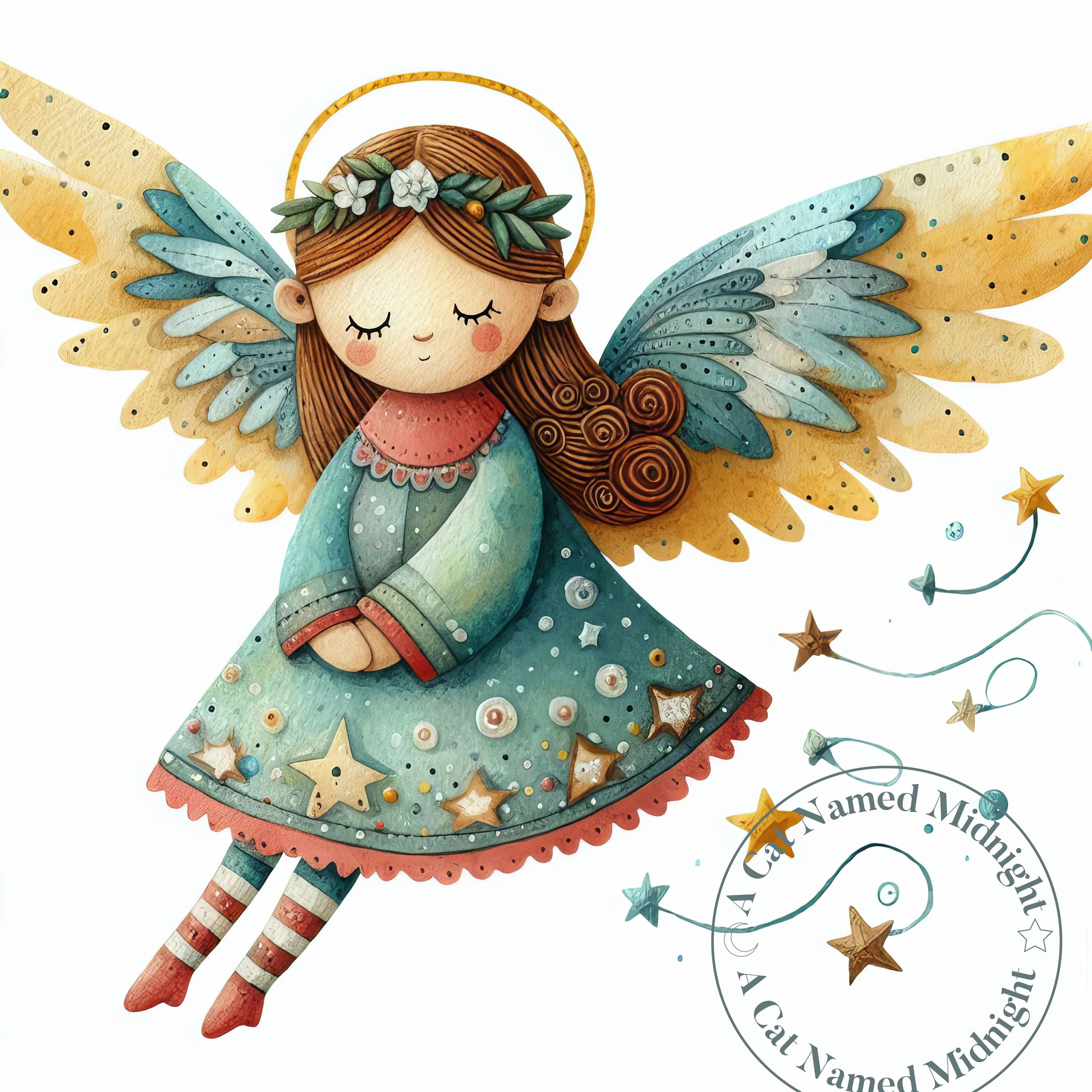 Folk Art Angels Clipart | 10 JPG Watercolor Xmas Angel Images ...