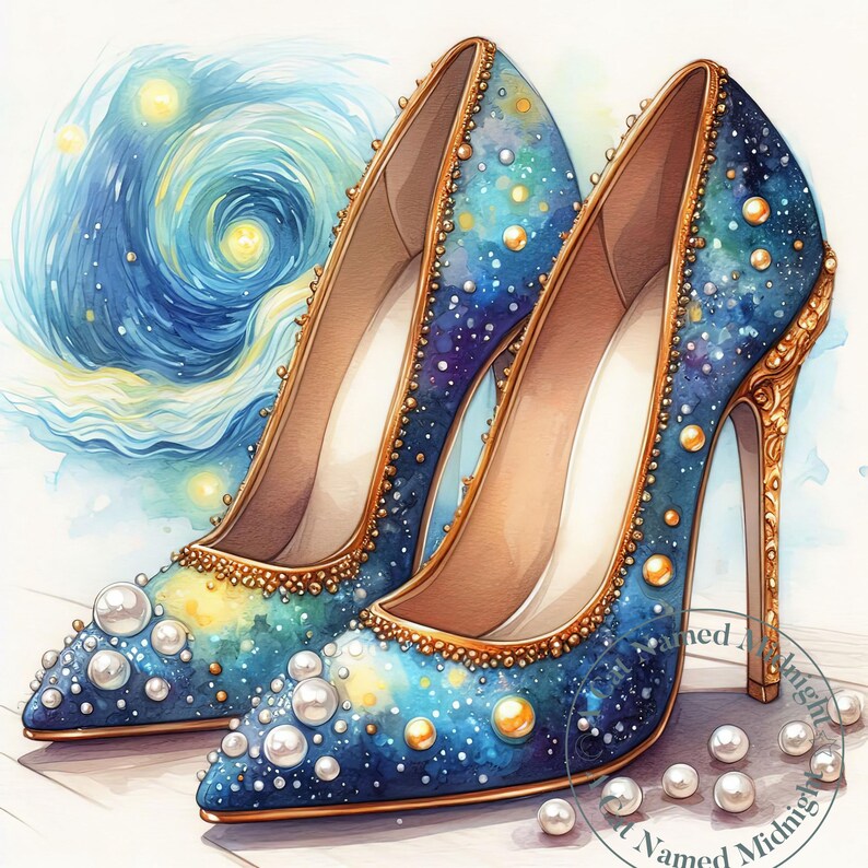 Van Gogh Starry Night High Heels Clipart 13 JPG Watercolor High Heels ...