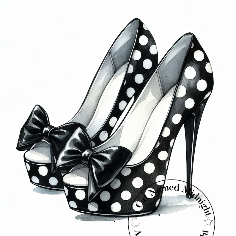 10 Black and White Polka Dot High Heels Clipart Bundle Watercolor High ...