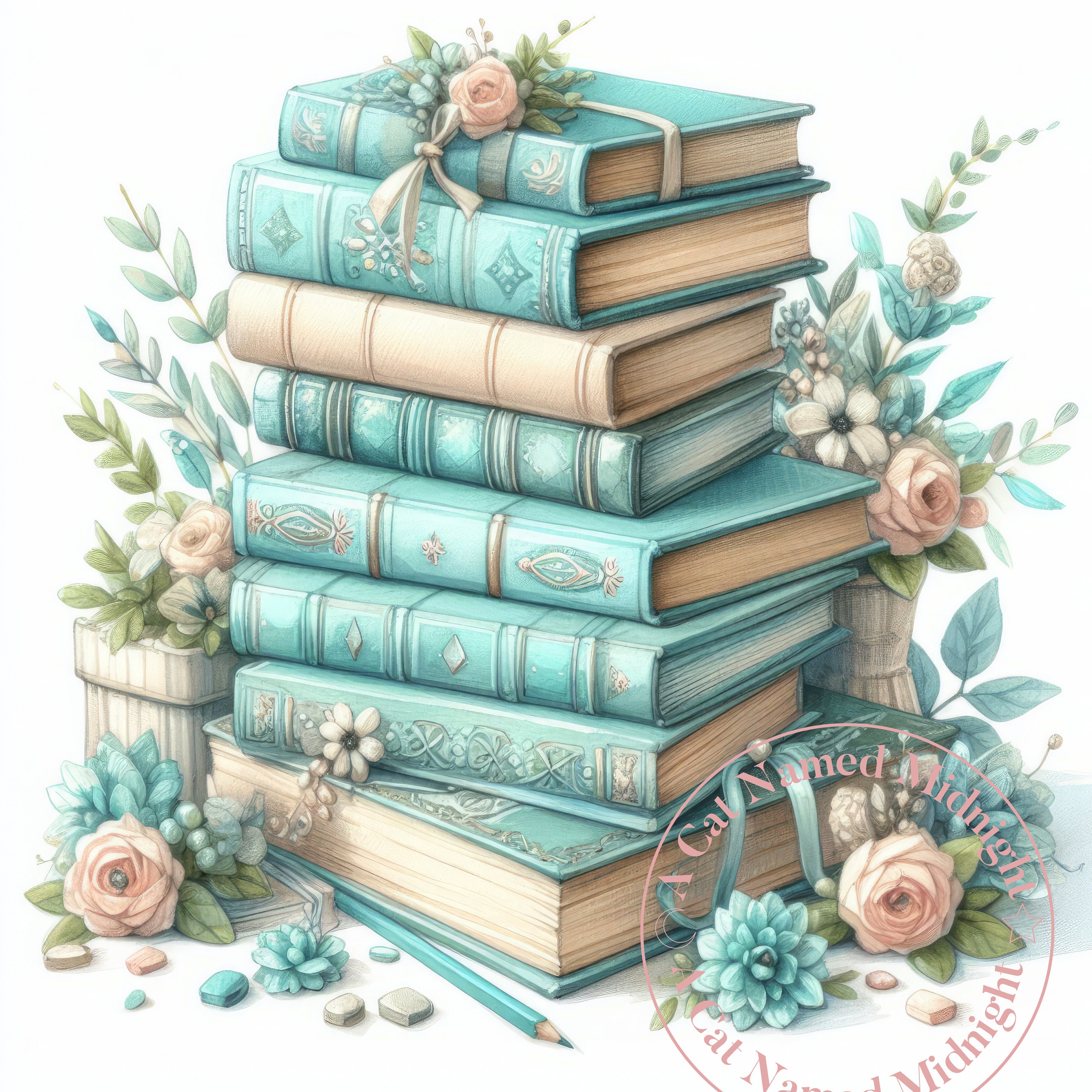 Shabby Chic Books Clipart 10 Images Watercolor Book Lover Clip Art ...