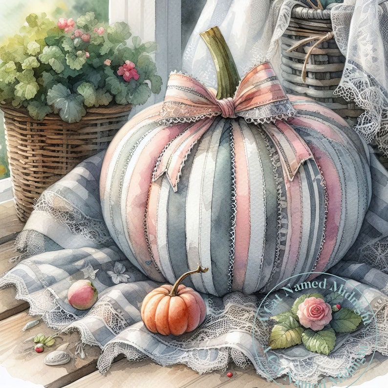 Pumpkin Clipart 12 Images Watercolor Shabby Chic Striped Fall Clip Art ...
