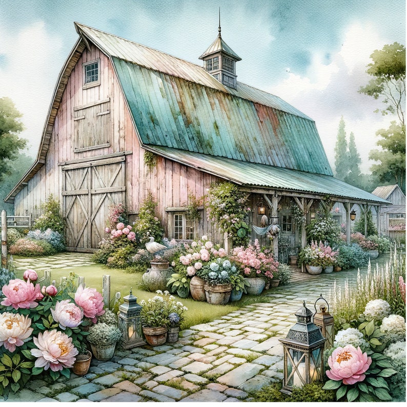 Watercolor Old Rustic Red Barn Clipart Bundle Vintage Clip Art Barn ...