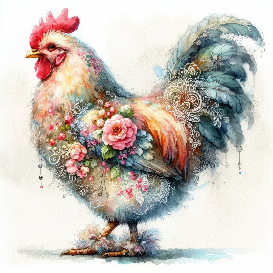 Watercolor Chicken Clipart Watercolor Rooster Clip Art Easter Farm ...