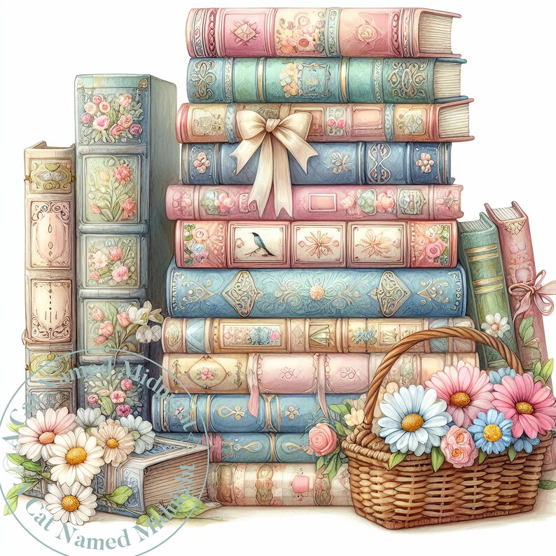 10 Shabby Chic Books Clipart Watercolor Book Lover Clip Art Watercolor ...