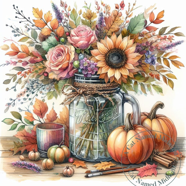 Pumpkins Clipart 10 Images Watercolor Shabby Chic Fall Clip Art Floral ...