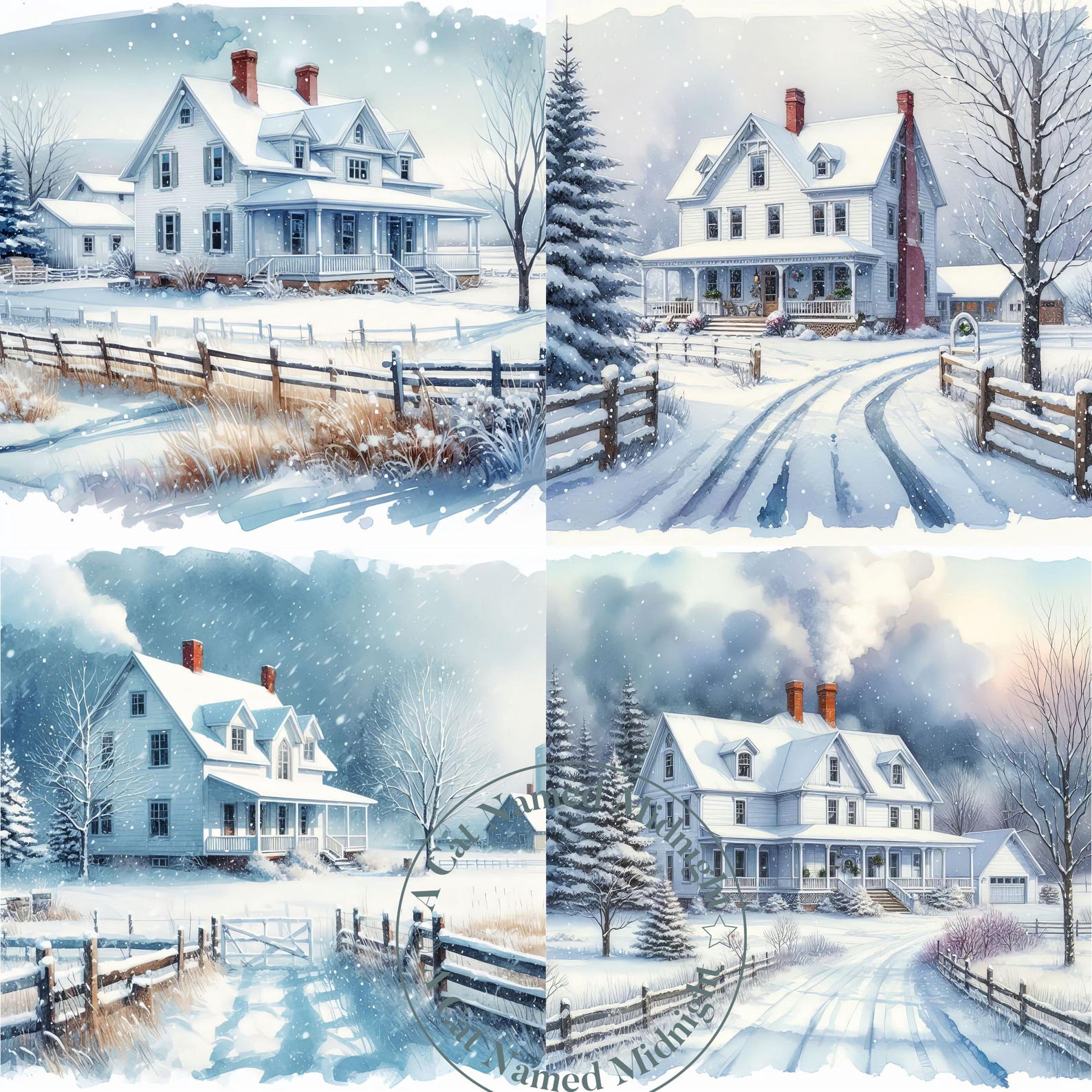 Winter Farm House Scenes Clipart | 10 Winter White Country Homes Clip ...