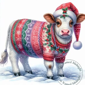 Cows in Christmas Sweaters Clipart 11 JPEG Watercolor Xmas Cow Clip Art ...