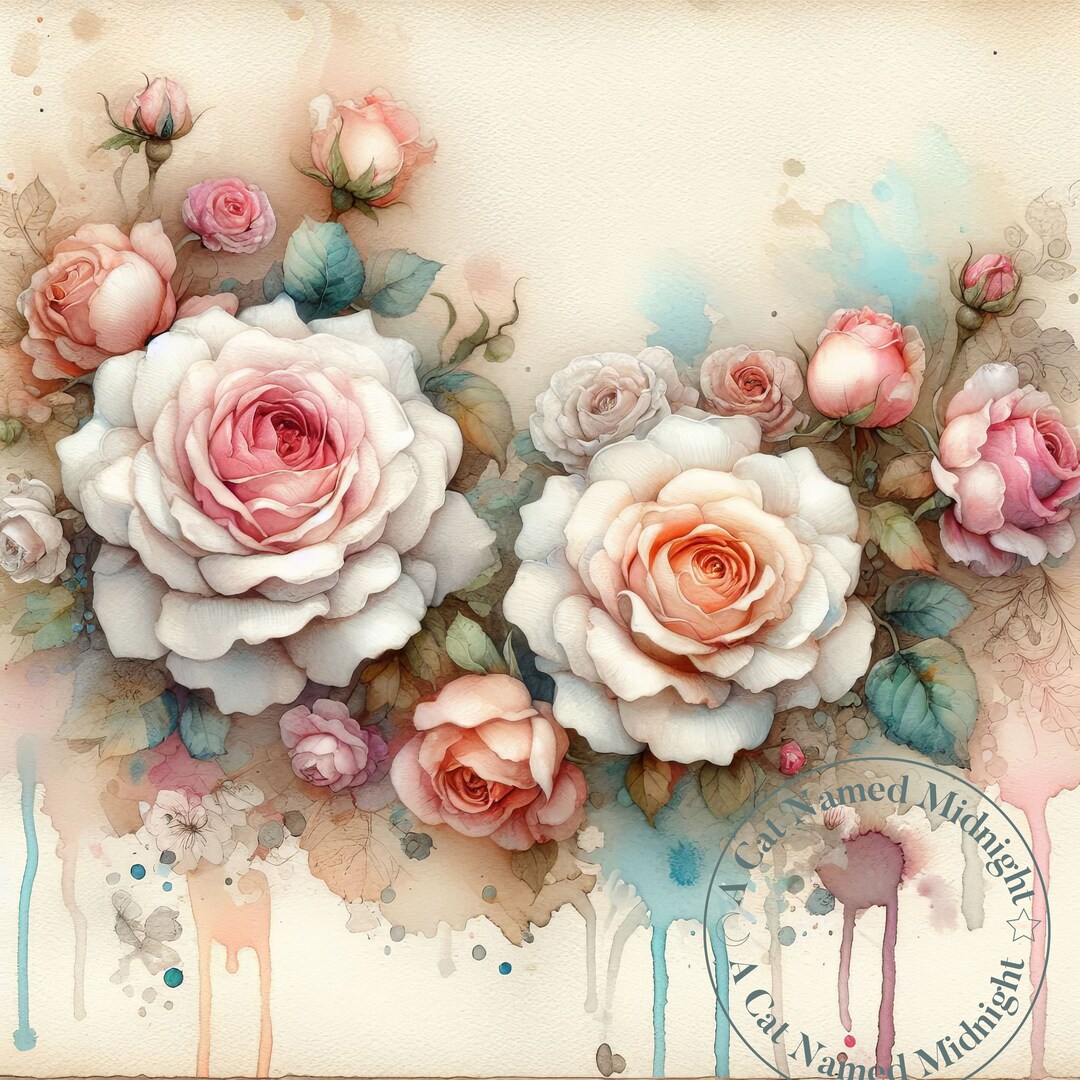 10 Shabby Chic Roses on Parchment Paper Clipart Shabby Chic Floral ...