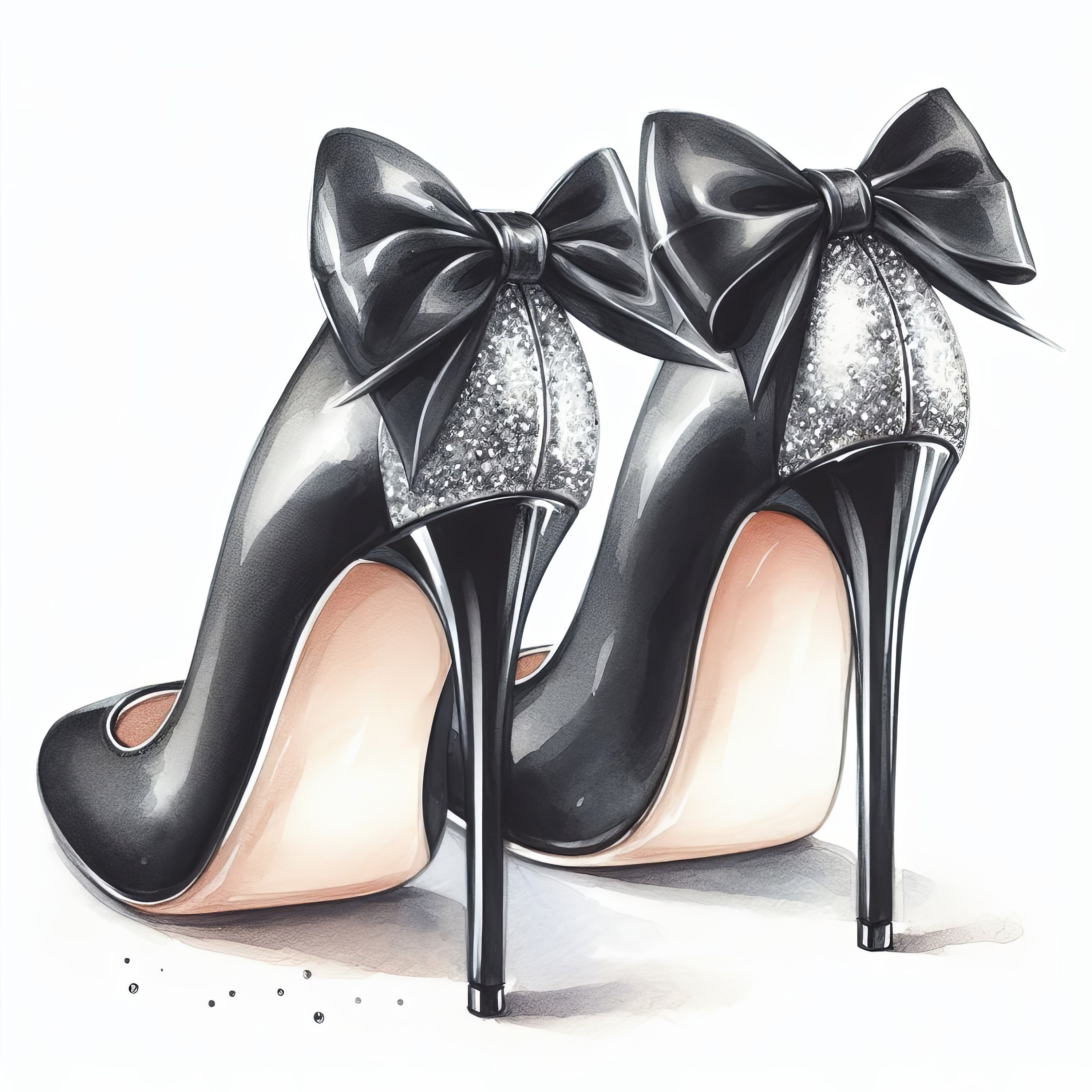 Watercolor High Heels Clipart Bundle Black and Silver High Heels Clip ...