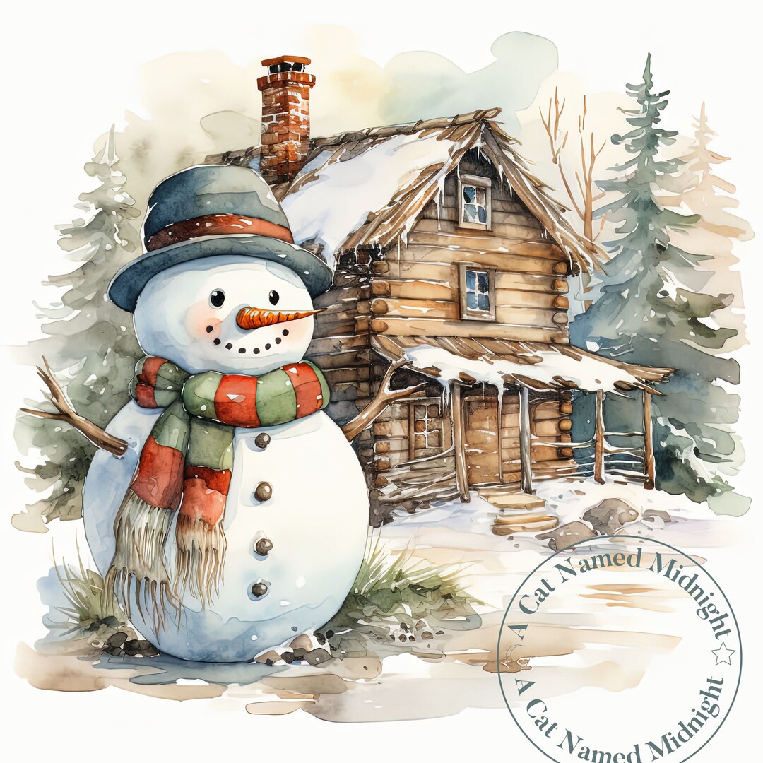 Snowmen in Front of a Cabin Clipart 10 JPG Xmas Snow Man Clip Art ...