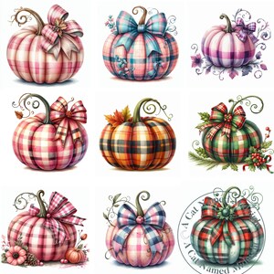 Plaid Pumpkin Clipart 30 JPG Images Watercolor Shabby Chic Fall ...
