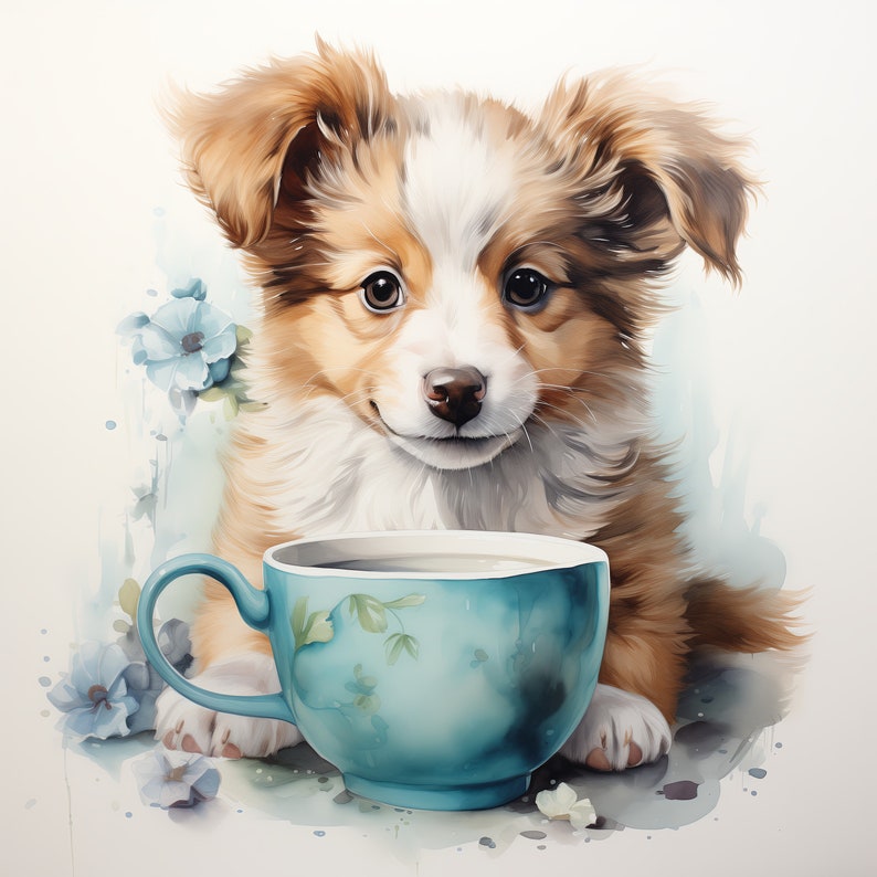 Cute Puppies Clipart Bundle Floral Puppy Tea Cup Clipart Puppy and ...