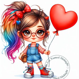 Cute Quirky Girl With a Heart Balloon Clipart 13 JPG Valentine Sweetest ...