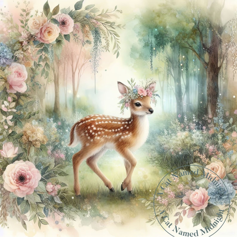 10 Watercolor Baby Deer Clipart Cute Fawn Clip Art Deer in the Woods ...