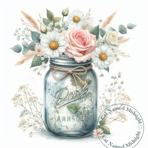 Roses in Mason Jars Clipart 10 JPG Shabby Chic Rose Clip Art Floral ...