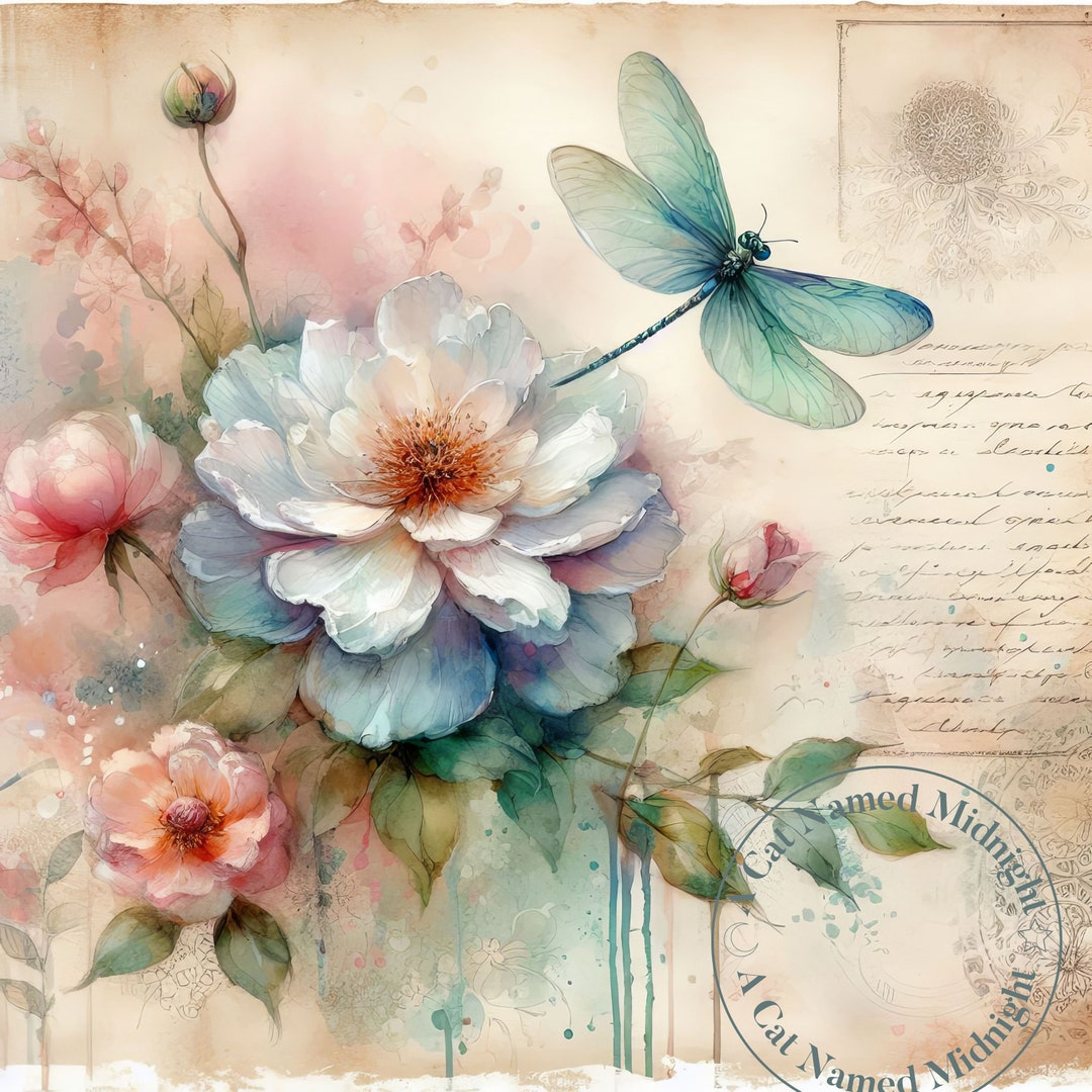 14 Shabby Chic Roses on Parchment Paper Clipart Floral Watercolor ...