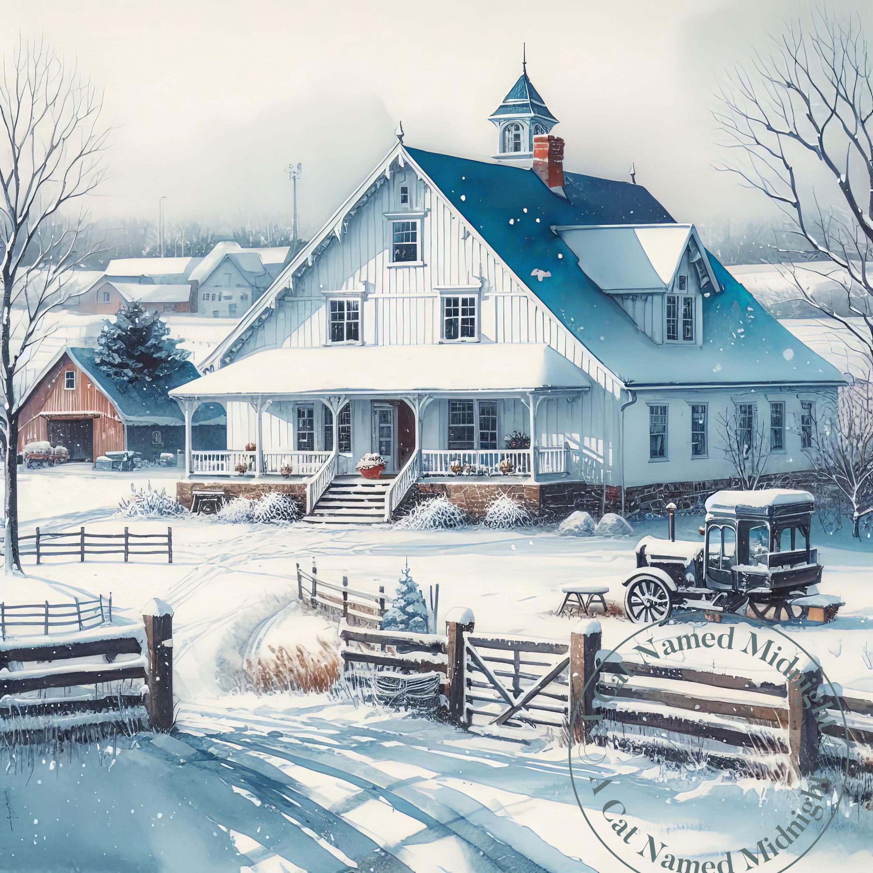 Winter Farm House Scenes Clipart | 10 Winter White Country Homes Clip ...