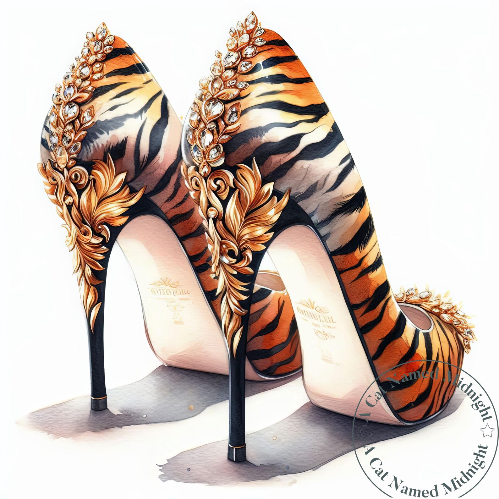 10 Tiger Print High Heels Clipart Bundle Digital Watercolor High Heels ...