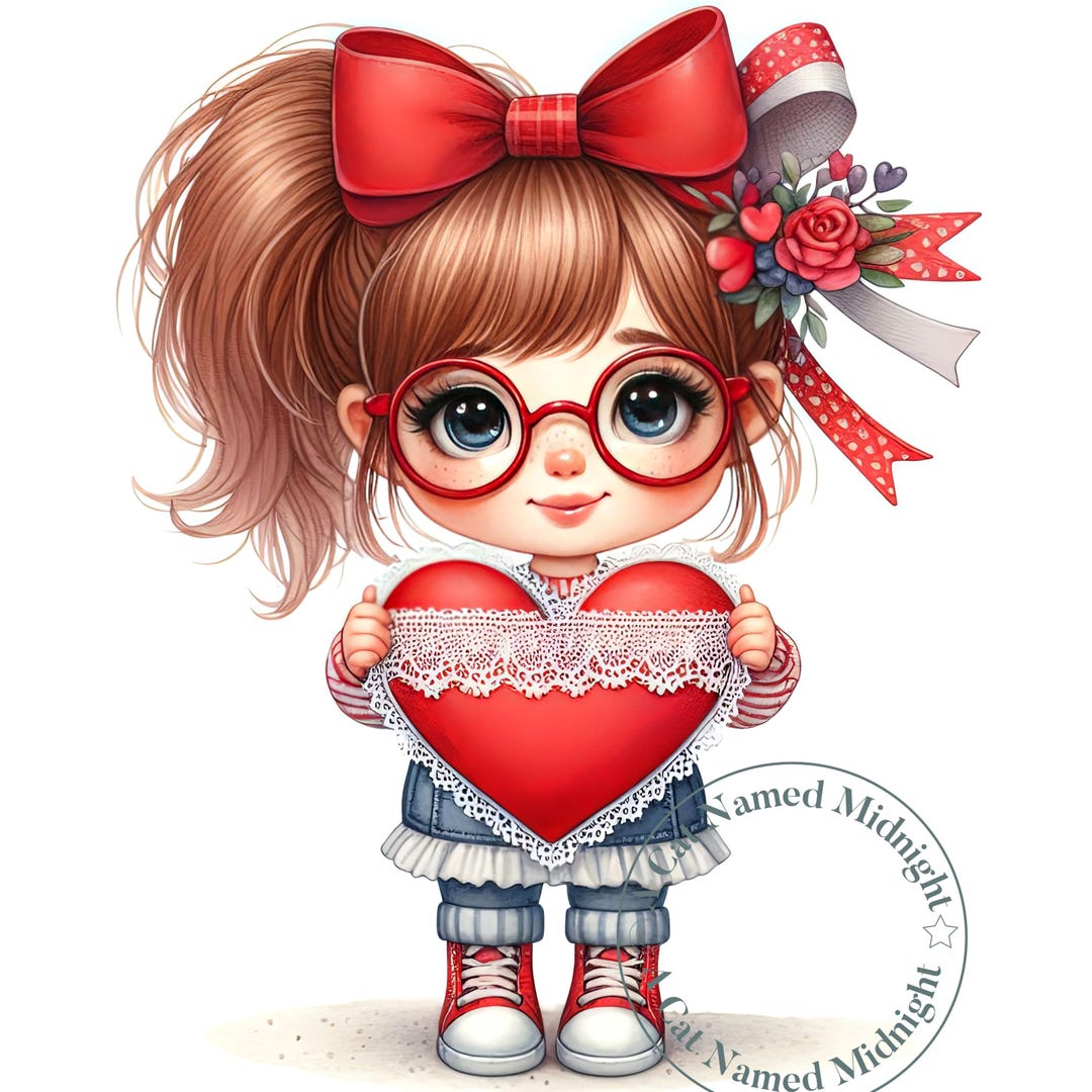 Cute Little Valentine Girls Clipart 10 Jpgs Watercolor Clip Art ...