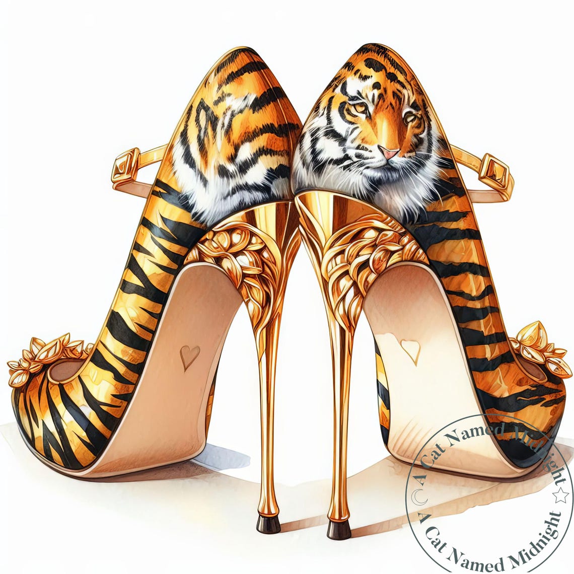 10 Tiger Print High Heels Clipart Bundle Digital Watercolor High Heels ...