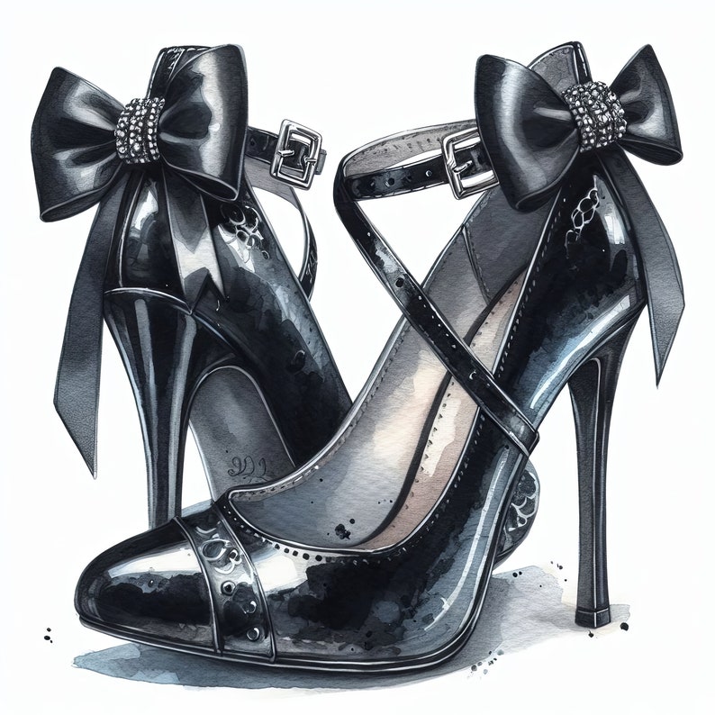 Watercolor High Heels Clipart Bundle Black and Silver High Heels Clip ...