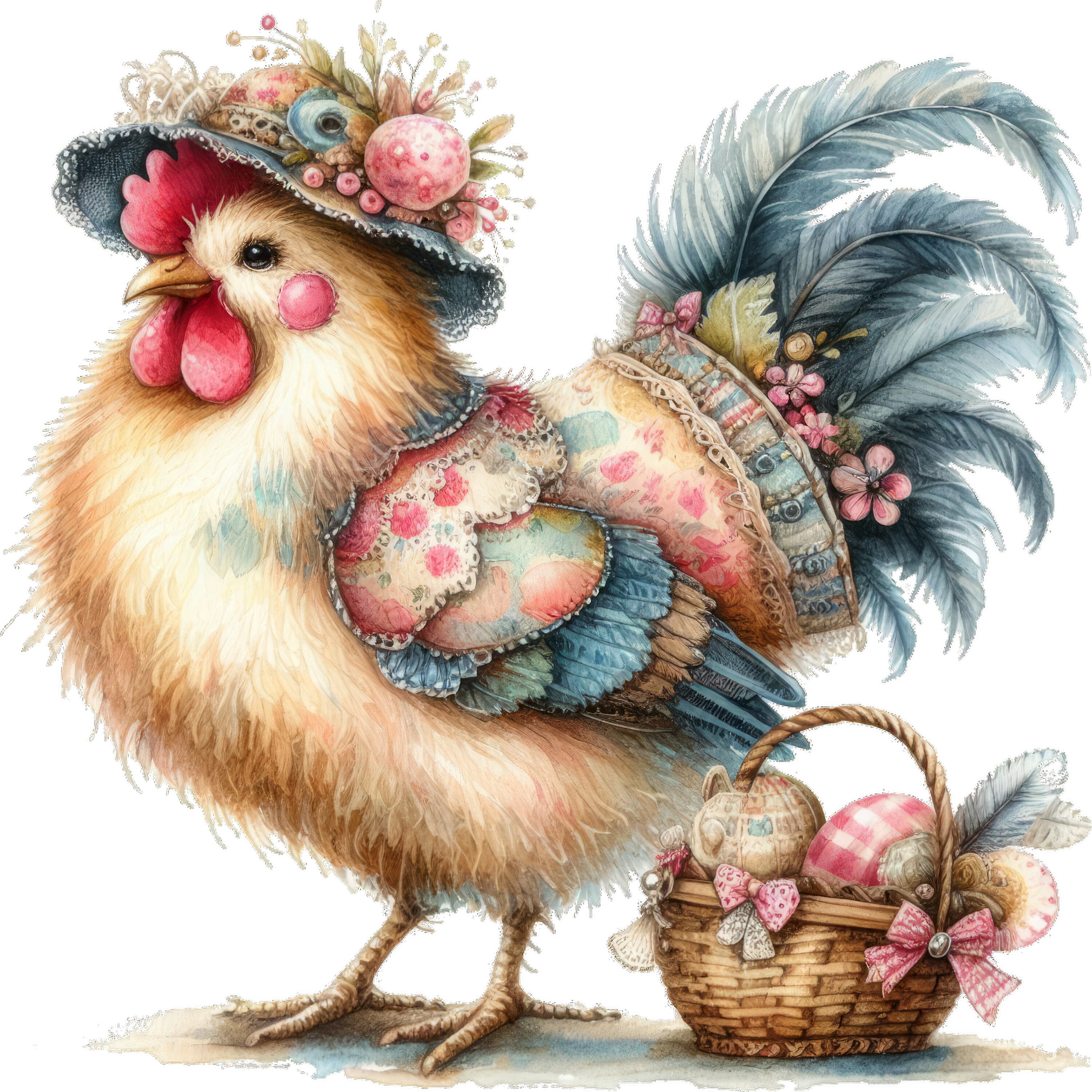 Watercolor Chicken Clipart Watercolor Rooster Clip Art Easter Farm ...