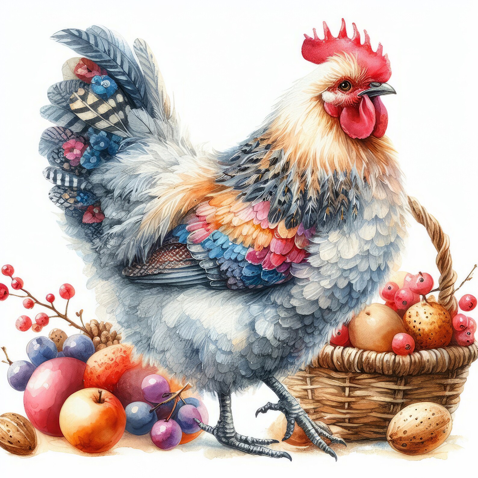 Watercolor Chicken Clipart Watercolor Rooster Clip Art Easter Farm ...