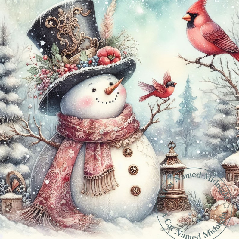 10 Victorian Snowman and Cardinal Clipart Xmas Clip Art Christmas ...