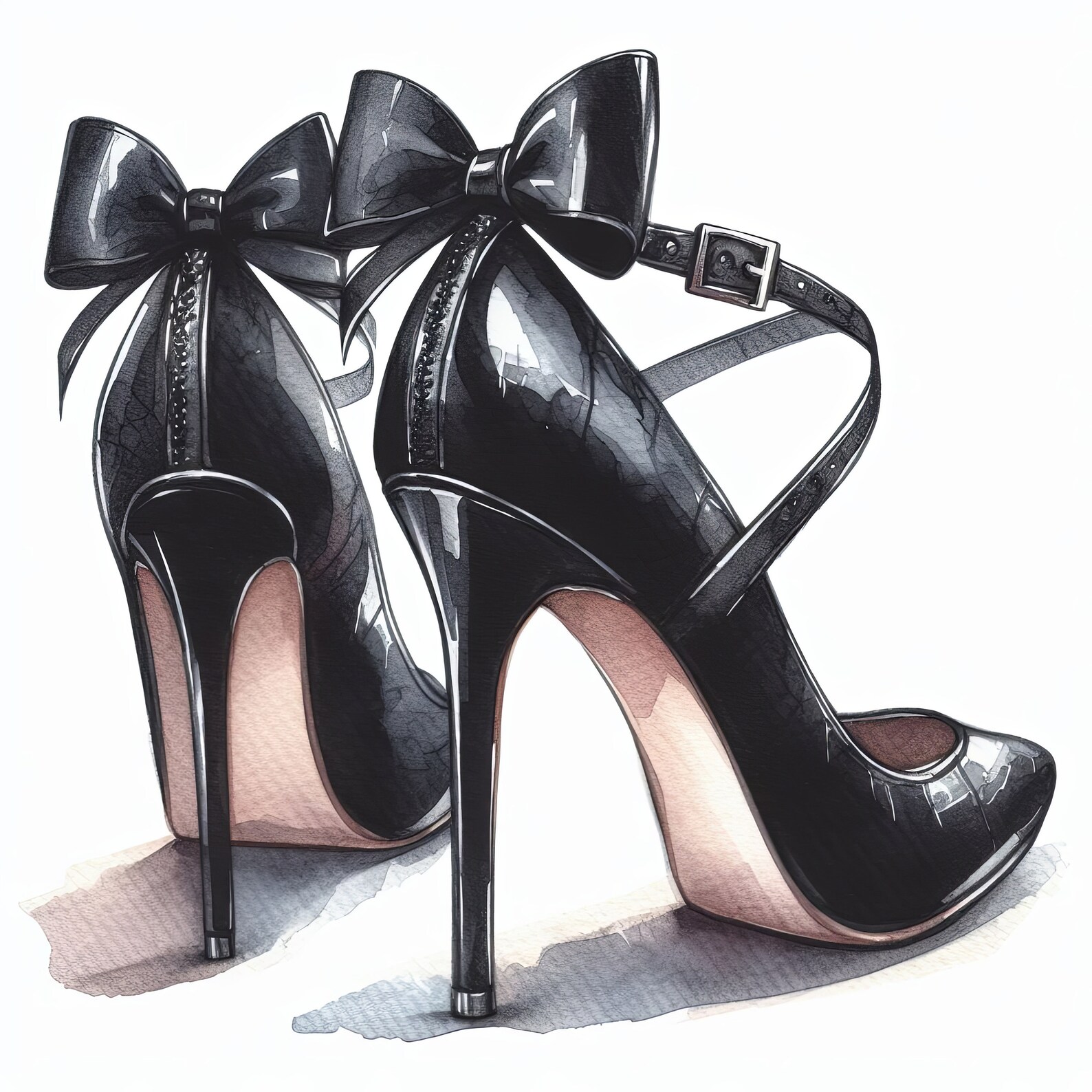 Watercolor High Heels Clipart Bundle Black High Heels Clip Art Womens ...