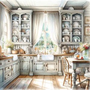 Watercolor Farmhouse Kitchen Clipart Watercolor Cottage Kitchen Clip ...