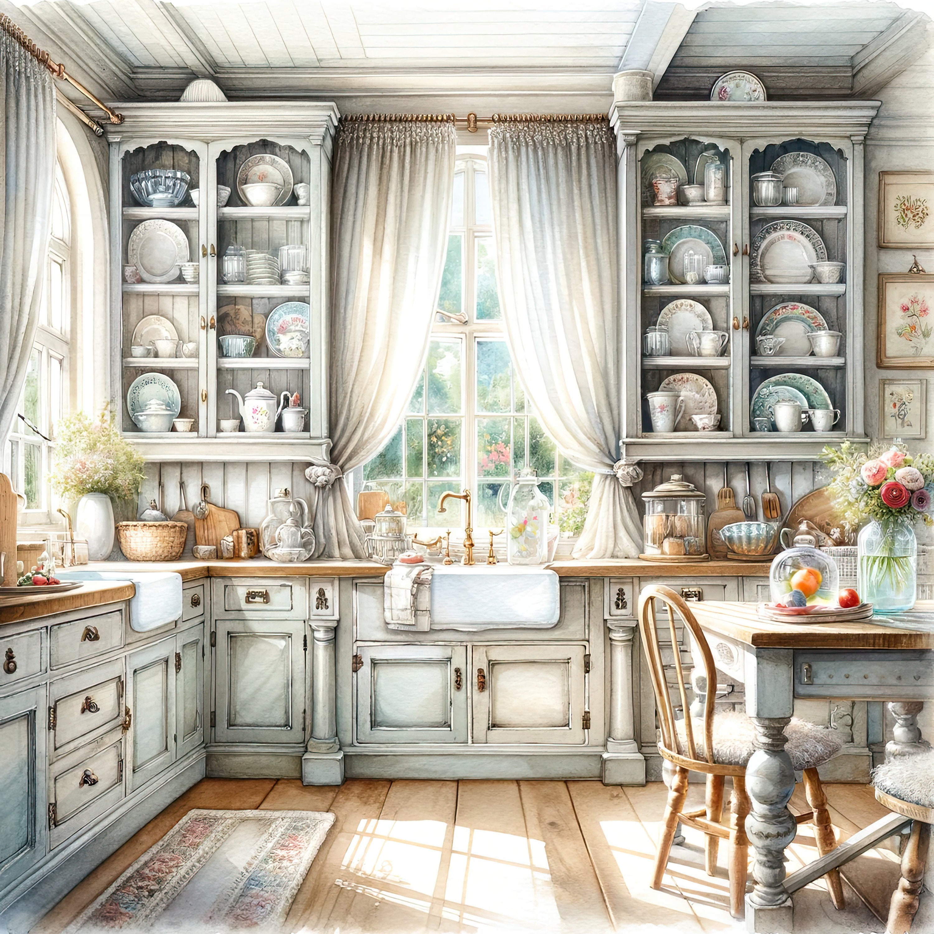 Watercolor Farmhouse Kitchen Clipart Watercolor Cottage Kitchen Clip ...