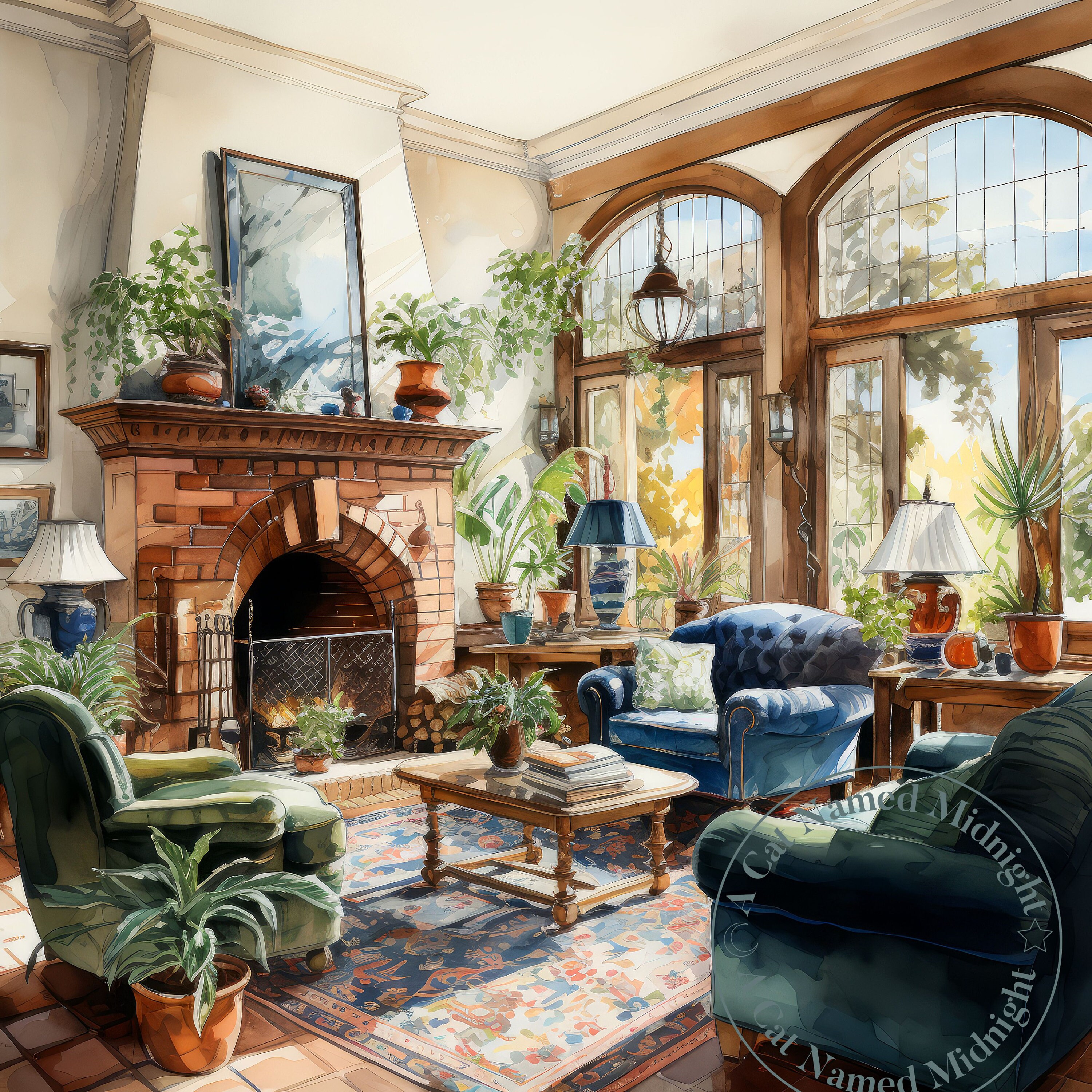 Traditional Living Room Clipart 9 Watercolor JPG Images House Clip Art ...