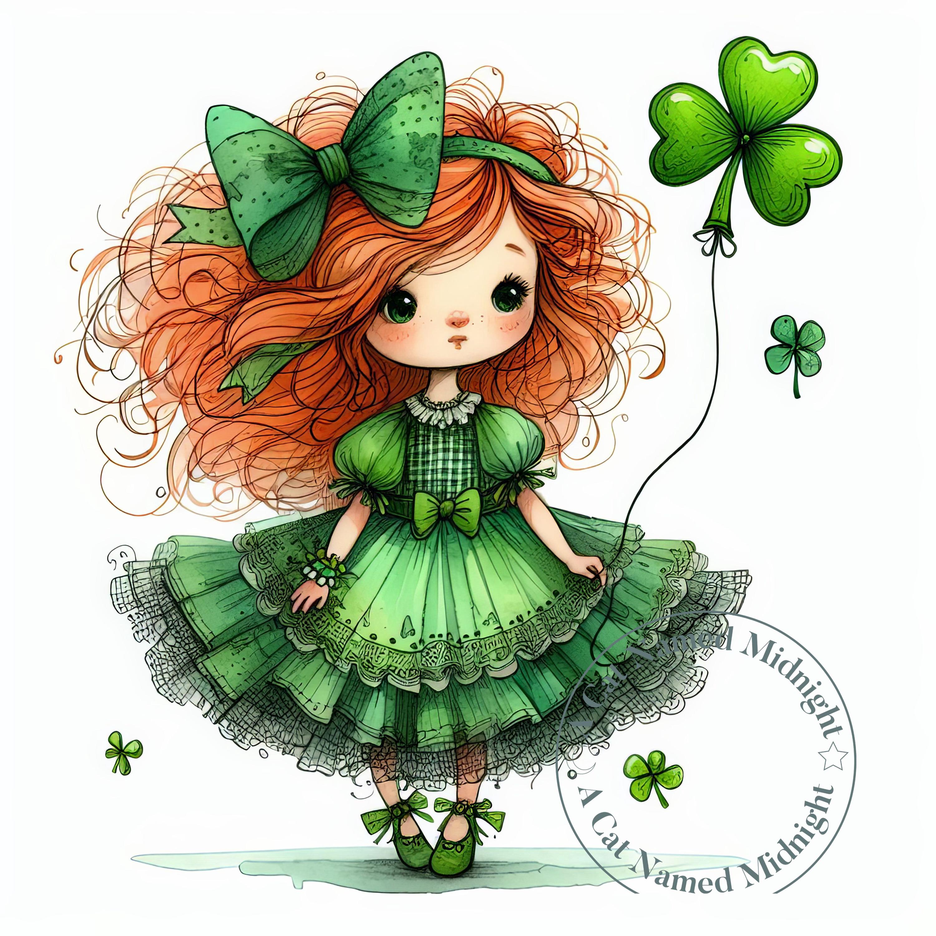 Little Shamrock Girl Clipart 12 JPG Whimsical St. Patrick's Day Clip ...