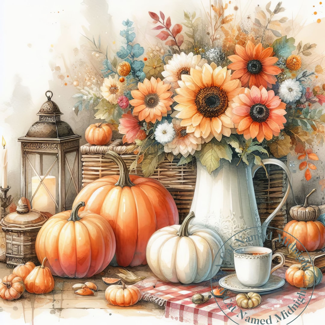 Pumpkins Clipart 10 Images Watercolor Shabby Chic Fall Clip Art Floral ...
