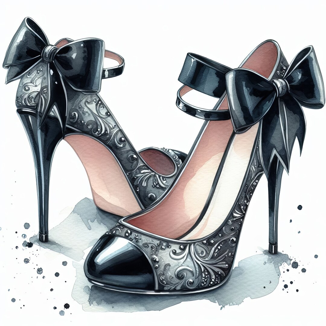 Watercolor High Heels Clipart Bundle Black and Silver High Heels Clip ...