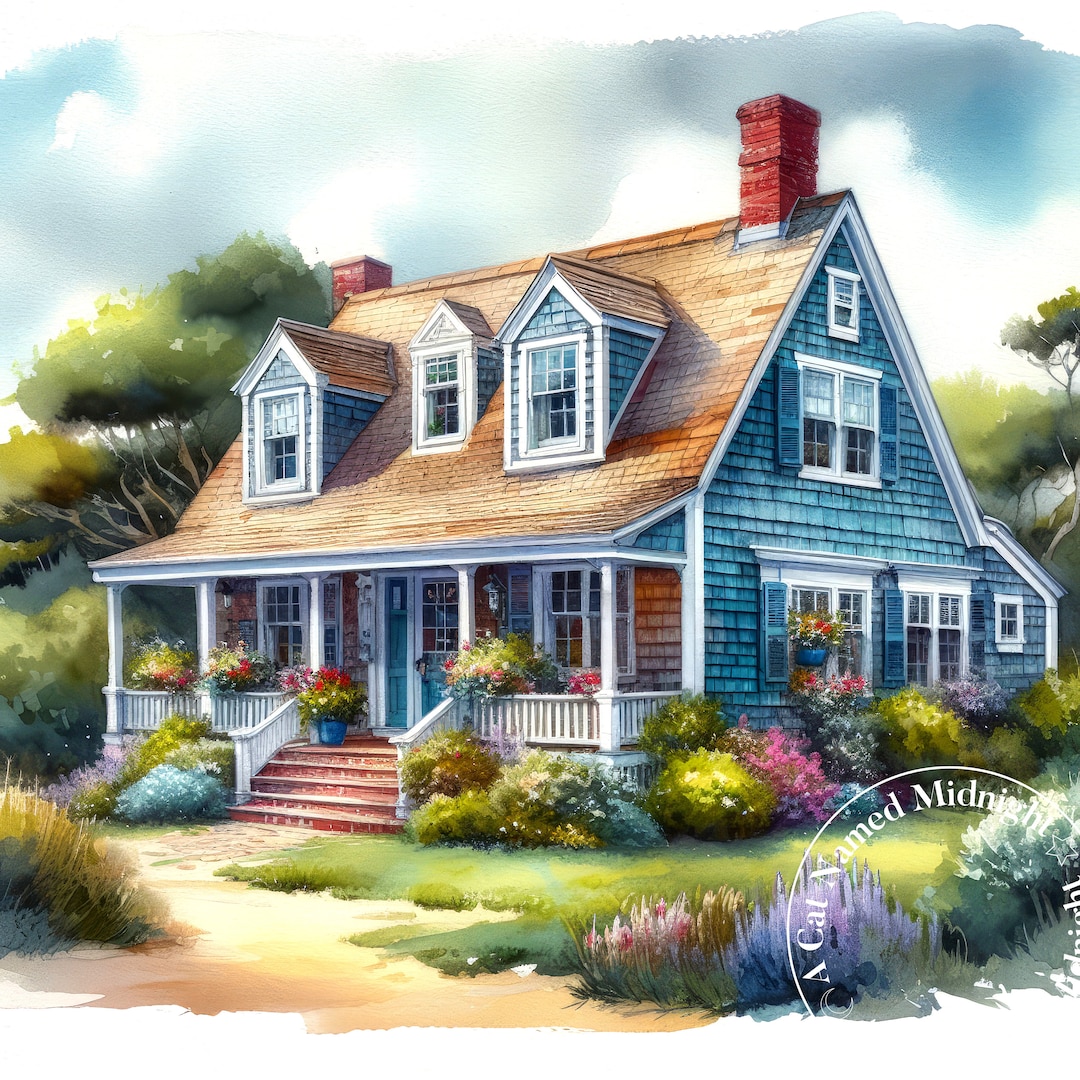 10 JPG Cape Cod Cottages Clipart Bundle Watercolor House Clip Art ...